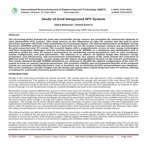 Study of Grid Integrated SPV System | PDF