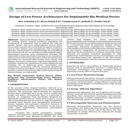 Design of Low Power Architecture for Implantable Bio Medical Device | PDF