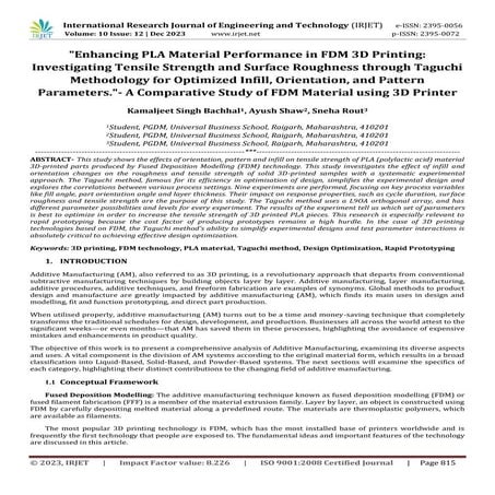 Enhancing PLA Material Performance in FDM 3D Printing: Investigating ...