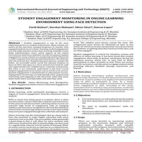 STUDENT ENGAGEMENT MONITORING IN ONLINE LEARNING ENVIRONMENT USING FACE ...