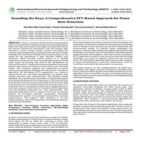 Sounding the Keys: A Comprehensive FFT-Based Approach for Piano Note ...