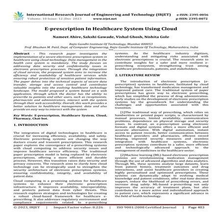 E-prescription In Healthcare System Using Cloud | PDF