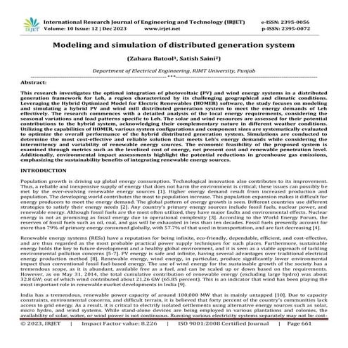 Modeling and simulation of distributed generation system | PDF