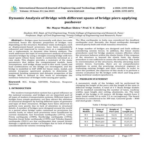 Dynamic Analysis of Bridge with different spans of bridge piers applying pushover | PDF