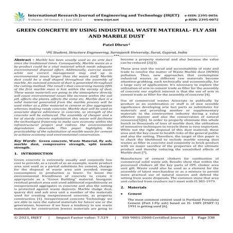 “Experimental Investigation of Green Concrete Paver Block by Partial ...