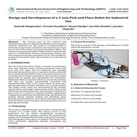 Design and Development of a 3-axis Pick and Place Robot for Industrial ...