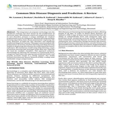 Common Skin Disease Diagnosis and Prediction: A Review | PDF