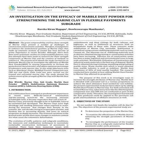 AN INVESTIGATION ON THE EFFICACY OF MARBLE DUST POWDER FOR ...