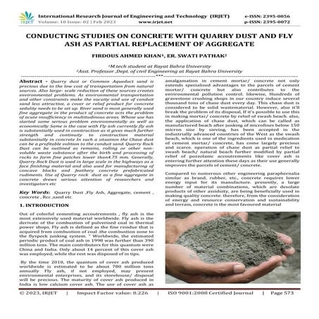 CONDUCTING STUDIES ON CONCRETE WITH QUARRY DUST AND FLY ASH AS PARTIAL ...