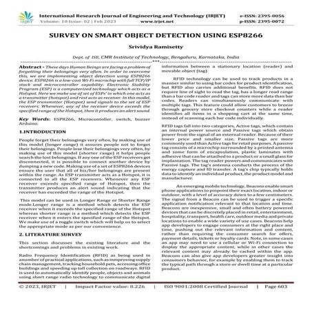 SURVEY ON SMART OBJECT DETECTION USING ESP8266 | PDF