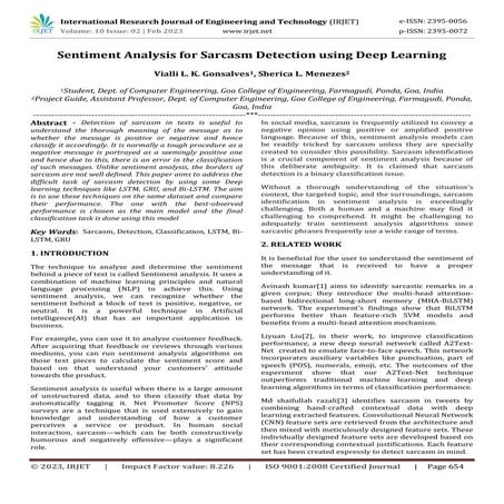 Sentiment Analysis For Sarcasm Detection Using Deep Learning Pdf