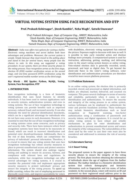 Smart Voting System with Face Recognition | PPTX