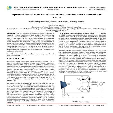 Improved Nine Level Transformerless Inverter With Reduced Part Count Pdf