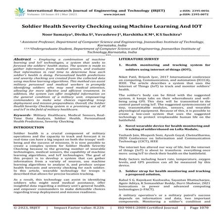 Soldier Health Severity Checking using Machine Learning And IOT | PDF