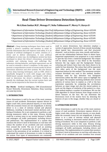 Real Time Driver Drowsiness Detection System Pdf