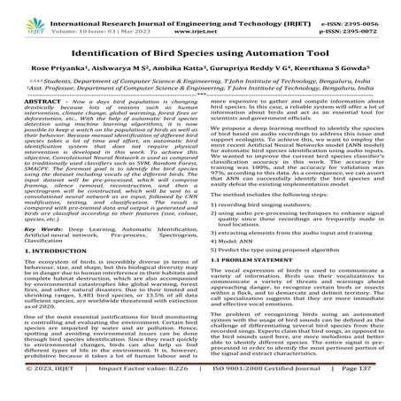 Identification of Bird Species using Automation Tool | PDF | Digital Audio | Computer Software ...