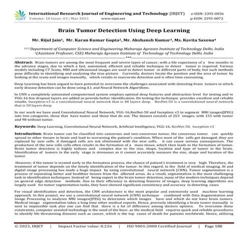 Brain Tumor Detection Using Deep Learning | PDF