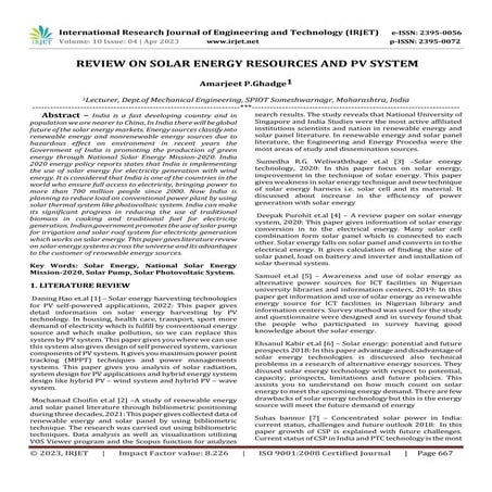 REVIEW ON SOLAR ENERGY RESOURCES AND PV SYSTEM | PDF