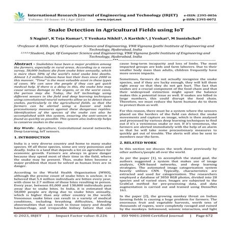 Snake Detection in Agricultural Fields using IoT | PDF