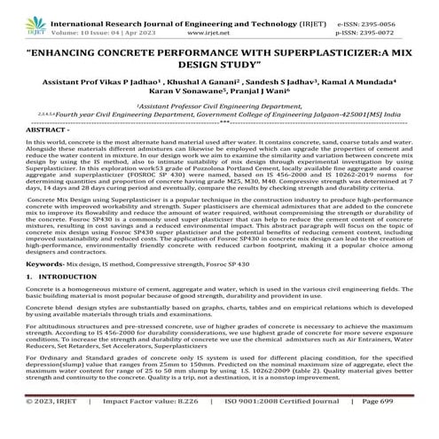 “ENHANCING CONCRETE PERFORMANCE WITH SUPERPLASTICIZER:A MIX DESIGN ...