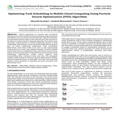 Optimizing Task Scheduling In Mobile Cloud Computing Using Particle Swarm Optimization Pso 