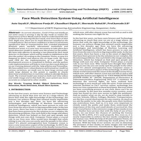 Face Mask Detection System Using Artificial Intelligence Pdf