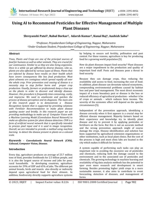 plant disease detection using deep learning and CNN | PPTX