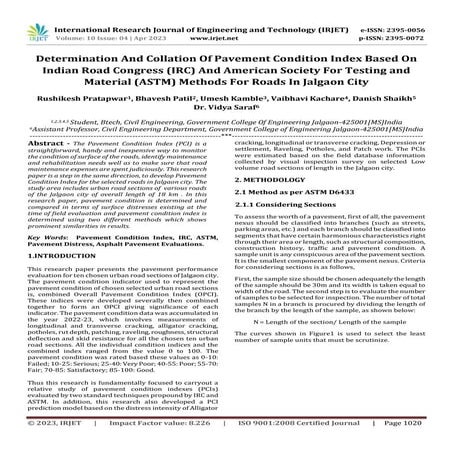 Determination And Collation Of Pavement Condition Index Based On Indian Road Congress (IRC) And ...