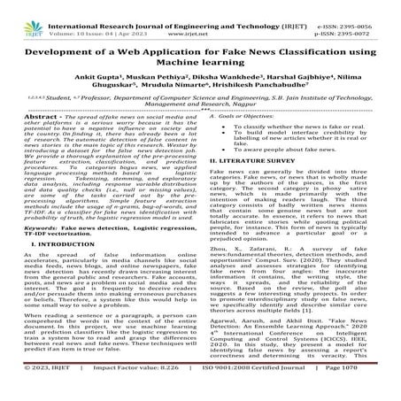 Development Of A Web Application For Fake News Classification Using