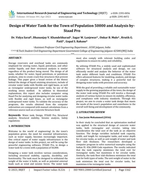 civil engineering project masters design of overhead water tank | PPTX ...