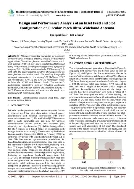 Design And Performance Analysis Of An Inset Feed And Slot Configuration