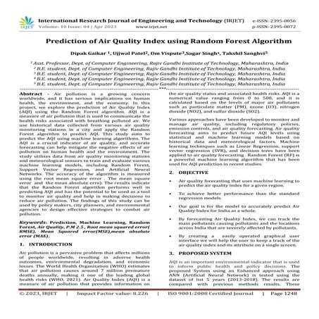 Prediction of Air Quality Index using Random Forest Algorithm | PDF ...