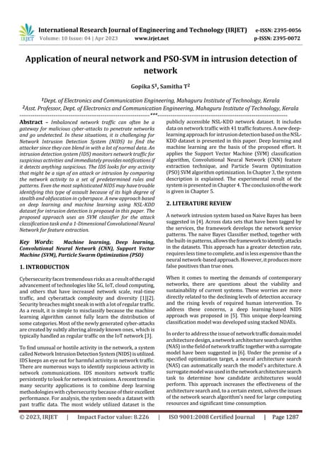 Application Of Neural Network And Pso Svm In Intrusion Detection Of Network Pdf