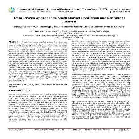 Data-Driven Approach to Stock Market Prediction and Sentiment Analysis | PDF