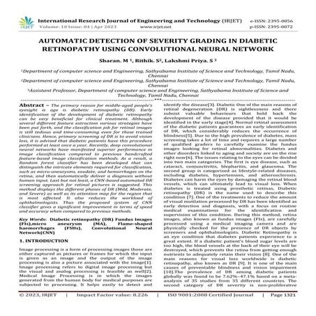 Automatic Detection Of Severity Grading In Diabetic Retinopathy Using Convolutional Neural