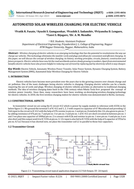 Solar based wireless charging of electric vehicle | PPT