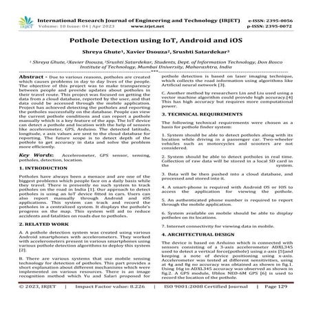 Pothole Detection Using Iot Android And Ios Pdf Science