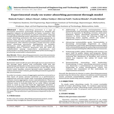 Experimental study on water absorbing pavement through model | PDF