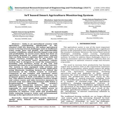 IoT based Smart Agriculture Monitoring System | PDF