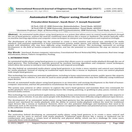 Automated Media Player using Hand Gesture | PDF