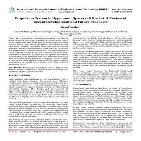 Propulsion System in Hypersonic Spacecraft Rocket: A Review of Recent Development and Future ...