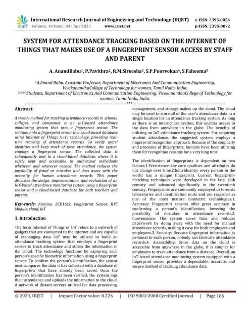 Iot attendance system using fingerprint module | PDF | Internet | Computing