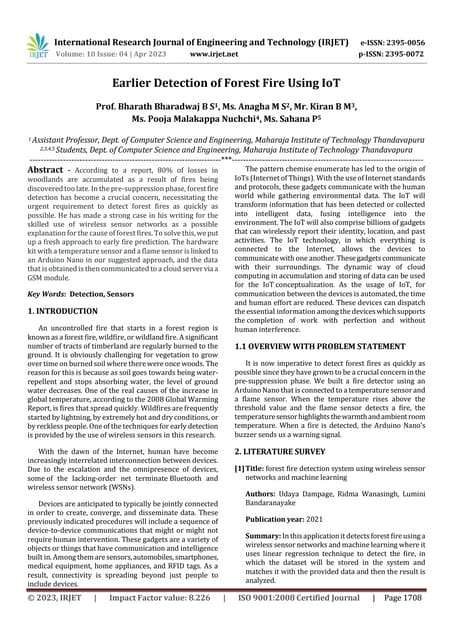 Earlier Detection Of Forest Fire Using Iot Pdf