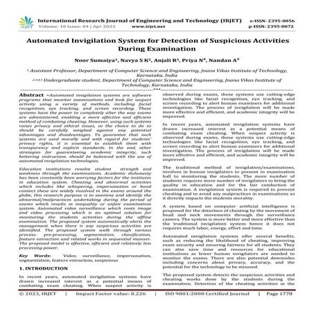 Automated Invigilation System for Detection of Suspicious Activities During Examination | PDF