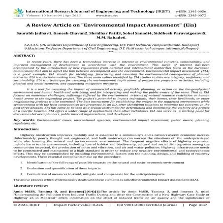 A Review Article on "Environmental Impact Assessment" (Eia) | PDF ...
