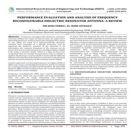 Performance Evaluation And Analysis Of Frequency Reconfigurable