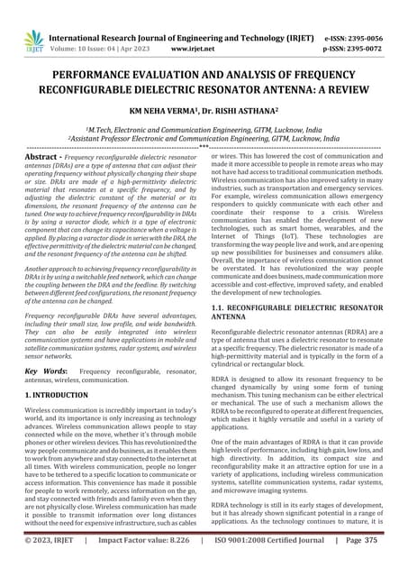 Performance Evaluation And Analysis Of Frequency Reconfigurable