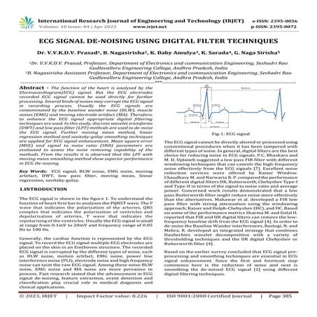 Ecg Signal De Noising Using Digital Filter Techniques Pdf