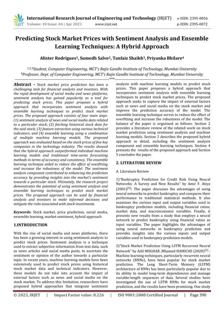 Predicting Stock Market Prices With Sentiment Analysis And Ensemble