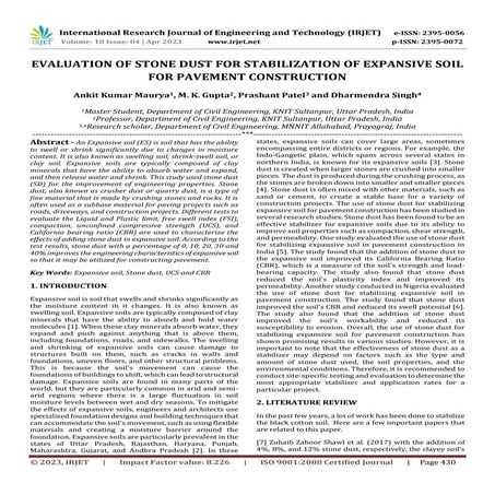 EVALUATION OF STONE DUST FOR STABILIZATION OF EXPANSIVE SOIL FOR ...